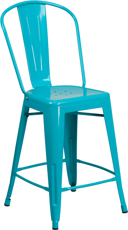 24'' High Crystal Teal-Blue Metal Indoor-Outdoor Counter Height Stool ...