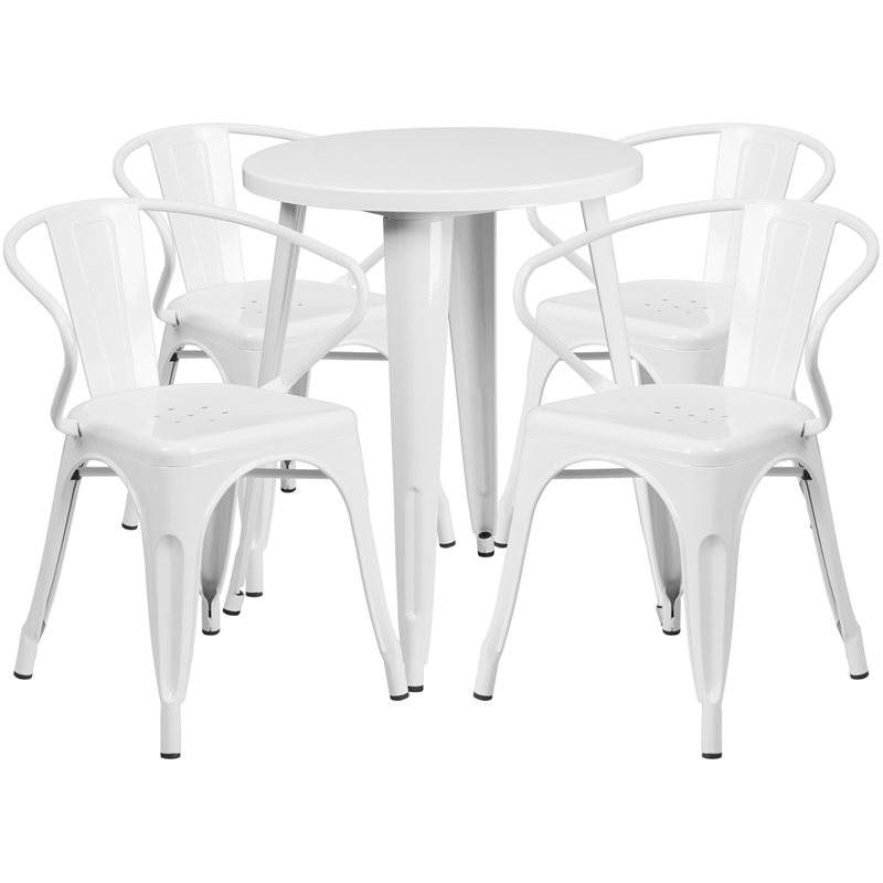 24'' Round White Metal Indoor-Outdoor Table Set with 4 Arm Chairs - by ...