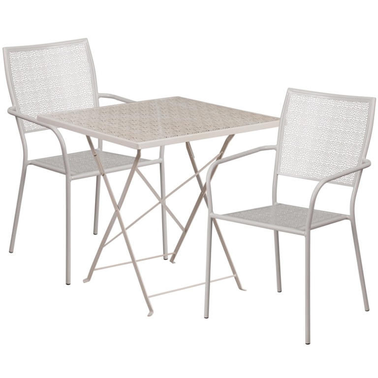 28'' Square Light Gray Indoor-Outdoor Steel Folding Patio Table Set ...