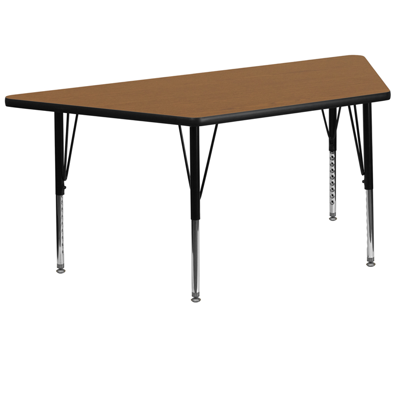 30''W x 60''L Trapezoid Oak Thermal Laminate Activity Table - Height ...