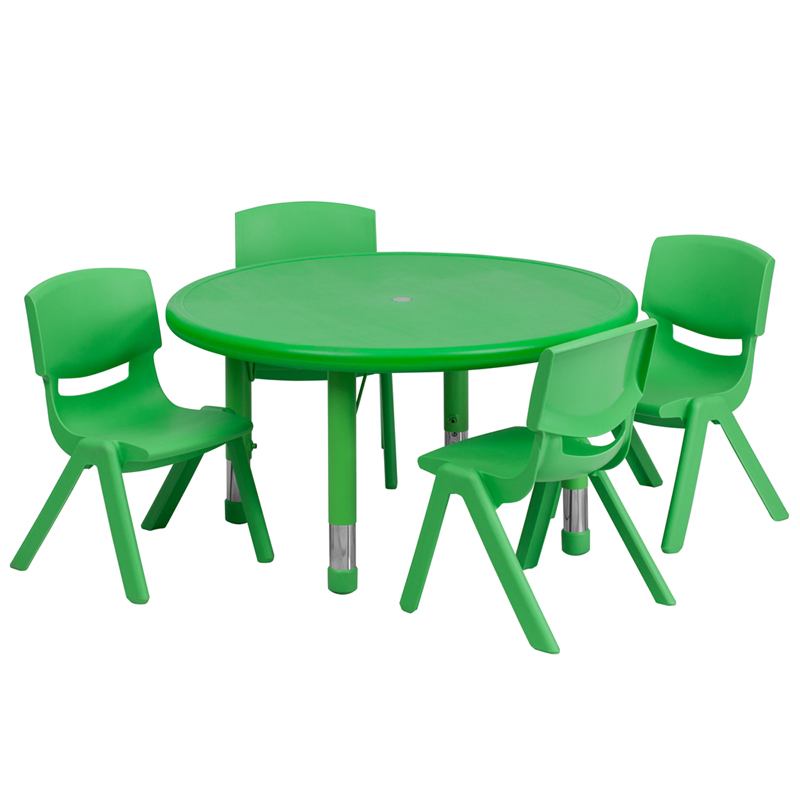 33'' Round Green Plastic Height Adjustable Activity Table Set with 4 ...