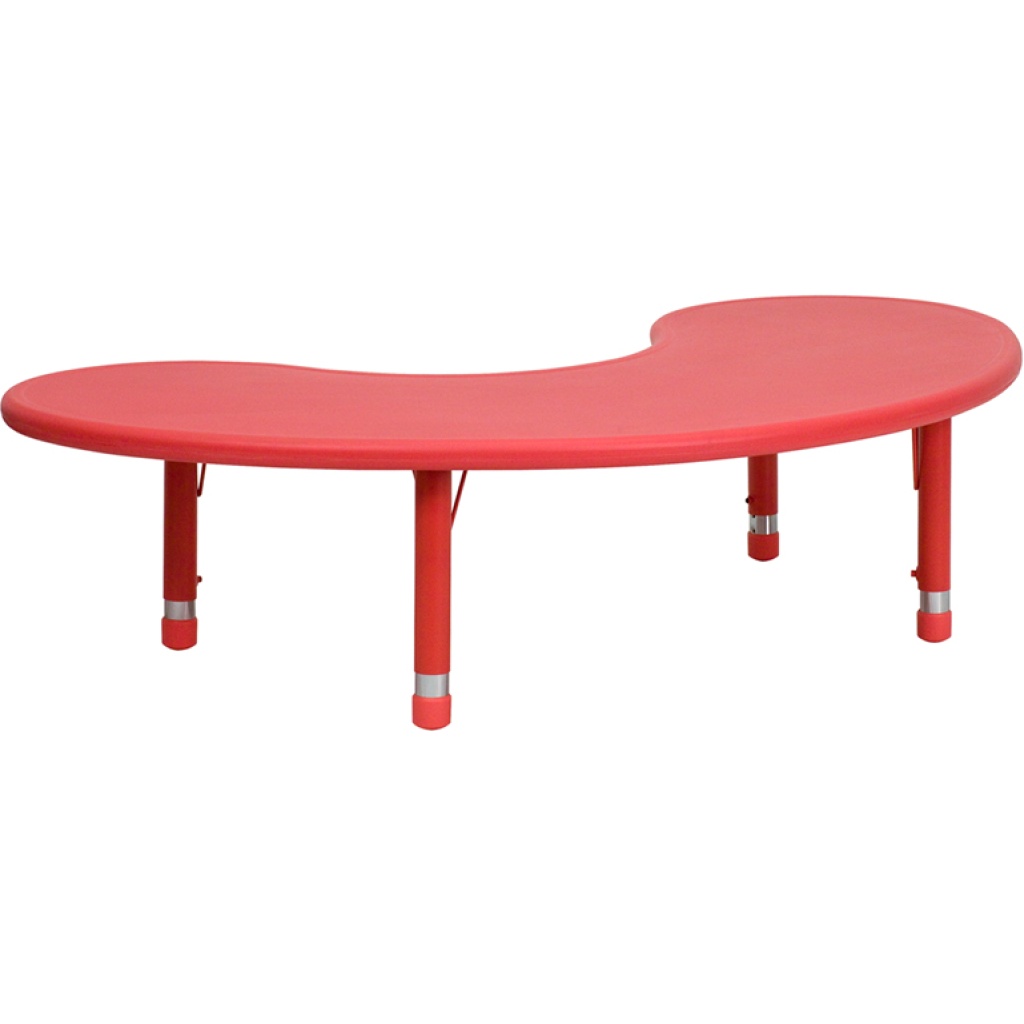 35''W x 65''L Half-Moon Red Plastic Height Adjustable Activity Table ...