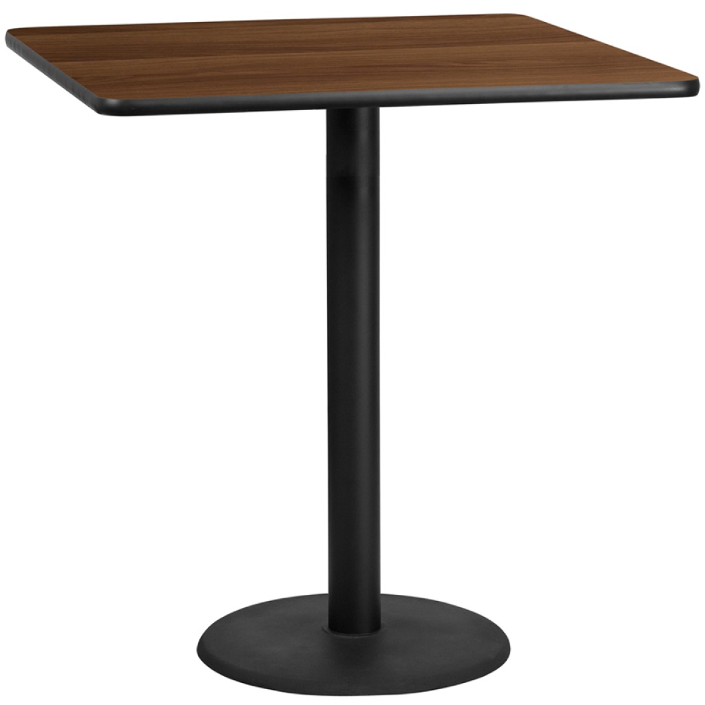 42'' Square Walnut Laminate Table Top with 24'' Round Bar Height Table ...
