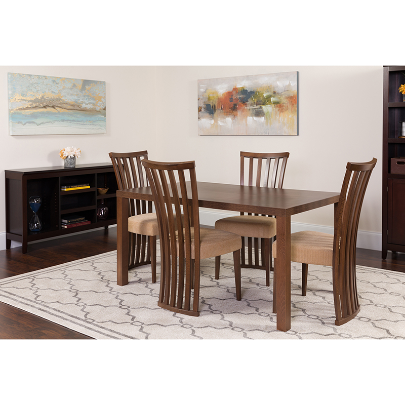 Addison 5 Piece Walnut Wood Dining Table Set with Dramatic Rail Back ...