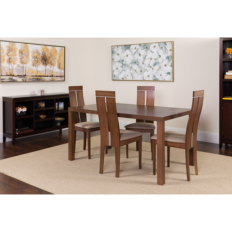 Clarke 5 Piece Walnut Wood Dining Table Set with Clean Line Wood Dining ...