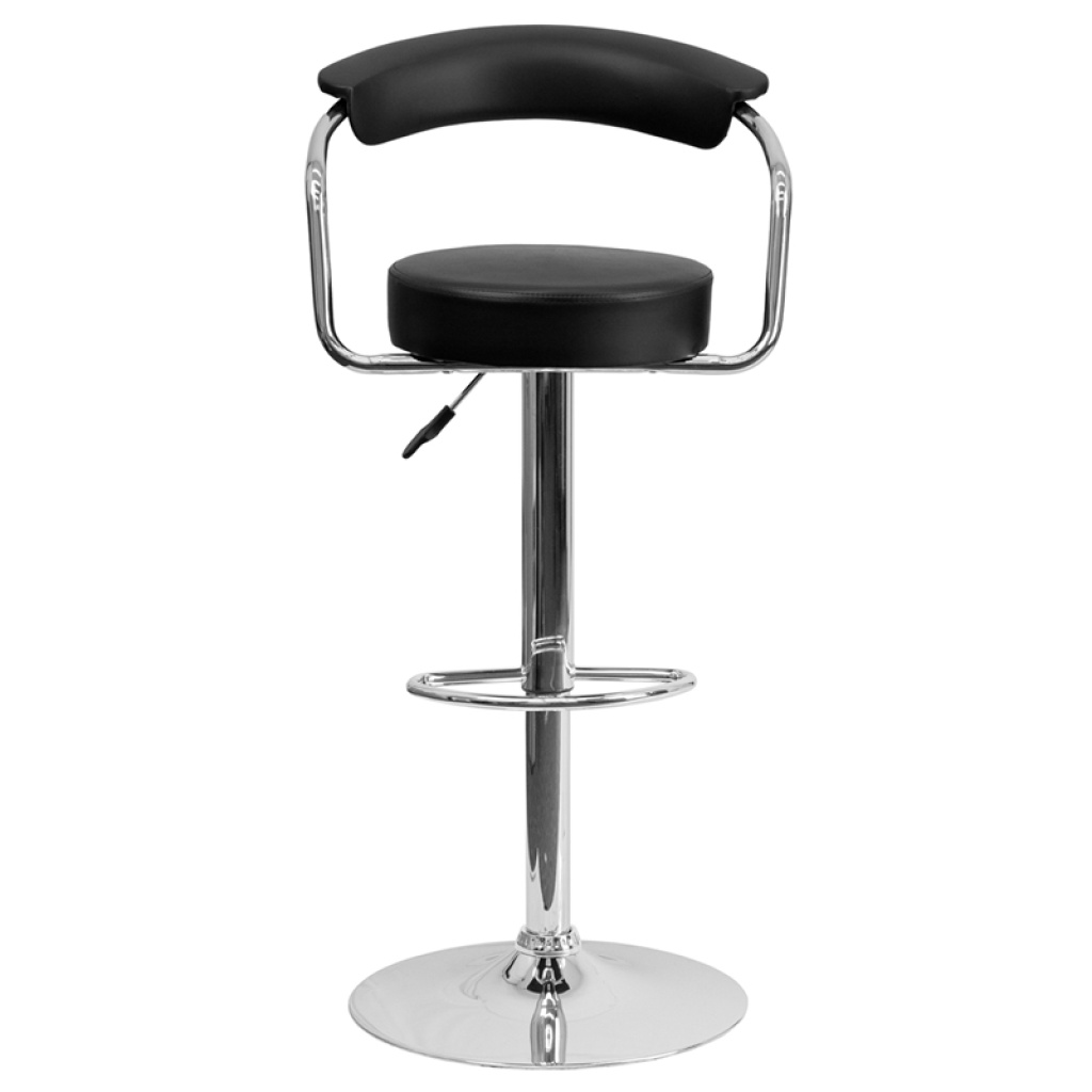 Contemporary Black Vinyl Adjustable Height Barstool with Arms and ...