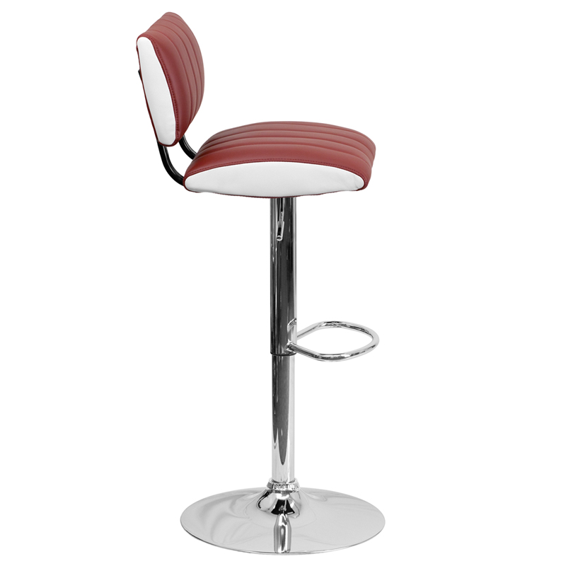 Contemporary Two-Tone Burgundy & White Vinyl Adjustable Height Barstool ...