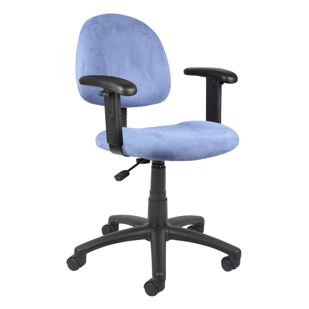 Deluxe Posture Microfiber Office Chair with Adjustable Arms with Blue ...