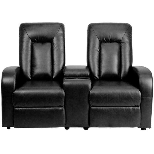 Eclipse Series 2-Seat Reclining Black Leather Theater Seating Unit with Cup Holders - by Flash ...