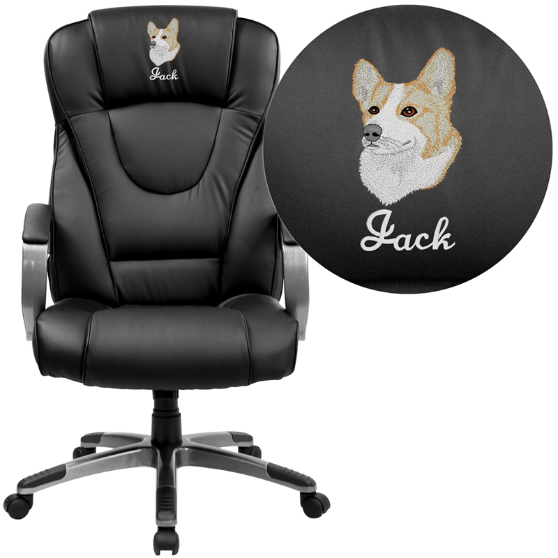 Embroidered High Back Black Leather Executive Swivel Chair with Arms ...