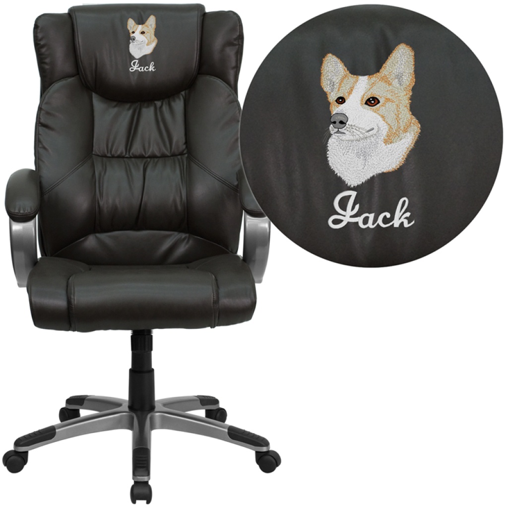 Embroidered High Back Espresso Brown Leather Executive Swivel Chair ...