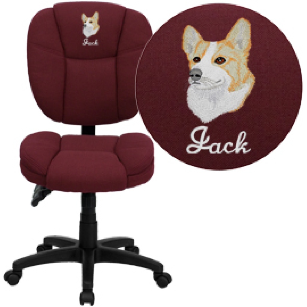 Embroidered Mid-Back Black Leather Multifunction Ergonomic Swivel Task ...