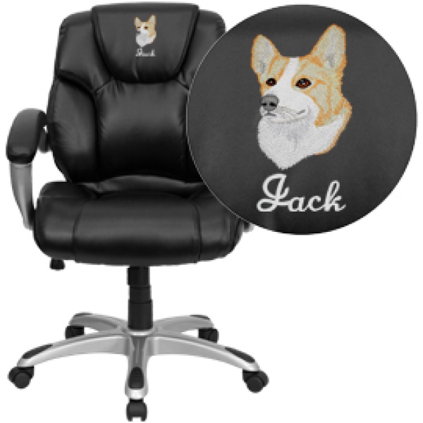 Embroidered Mid-Back Black Leather Swivel Task Chair with Arms - by ...