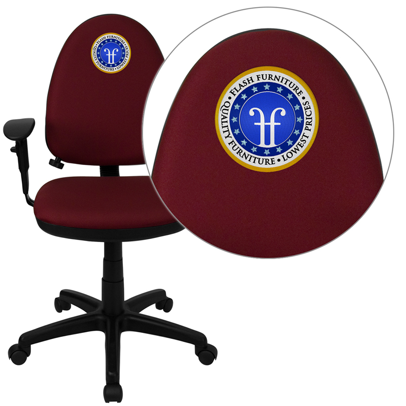 Embroidered Mid-Back Burgundy Fabric Multifunction Swivel Task Chair ...