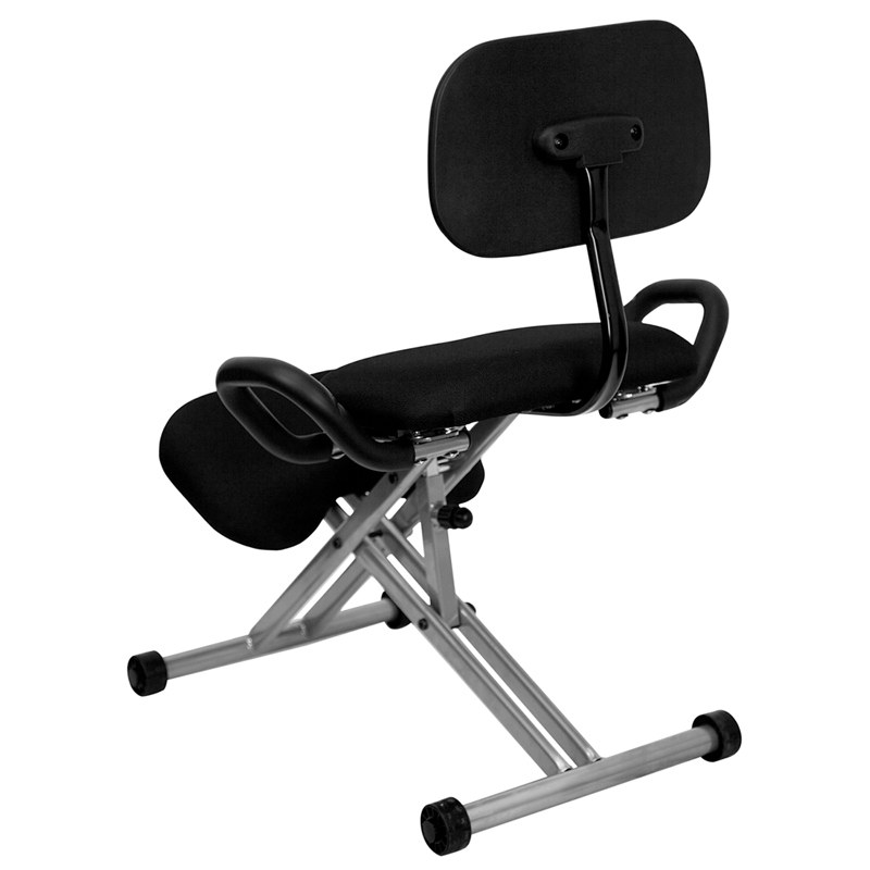Ergonomic Kneeling Chair with Back and Handles in Black Fabric - by ...