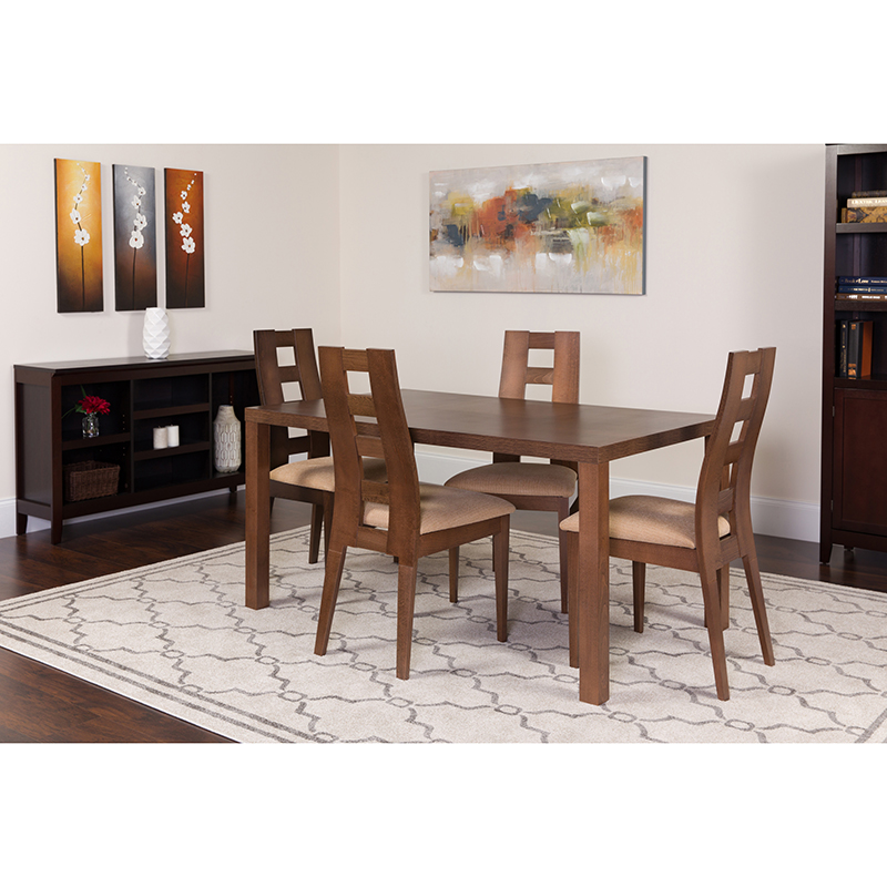 Fullerton 5 Piece Walnut Wood Dining Table Set with Window Pane Back ...