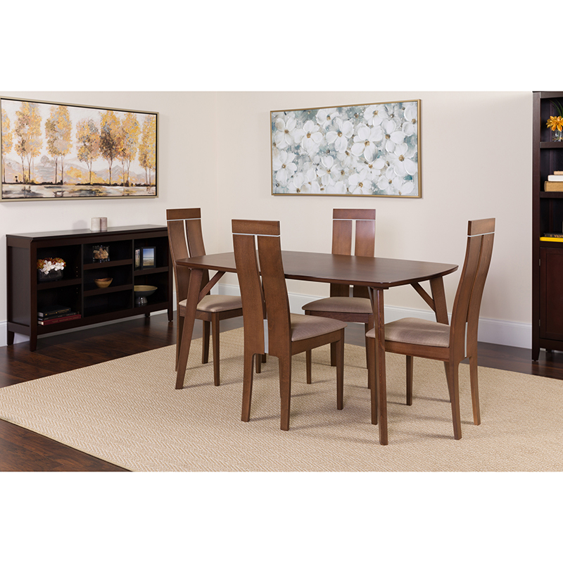 Graham 5 Piece Walnut Wood Dining Table Set with Clean Line Wood Dining ...