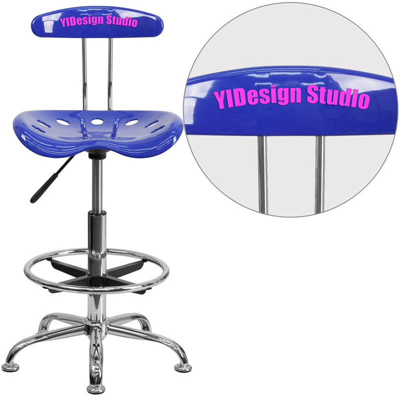 Personalized Vibrant Nautical Blue and Chrome Drafting Stool with ...