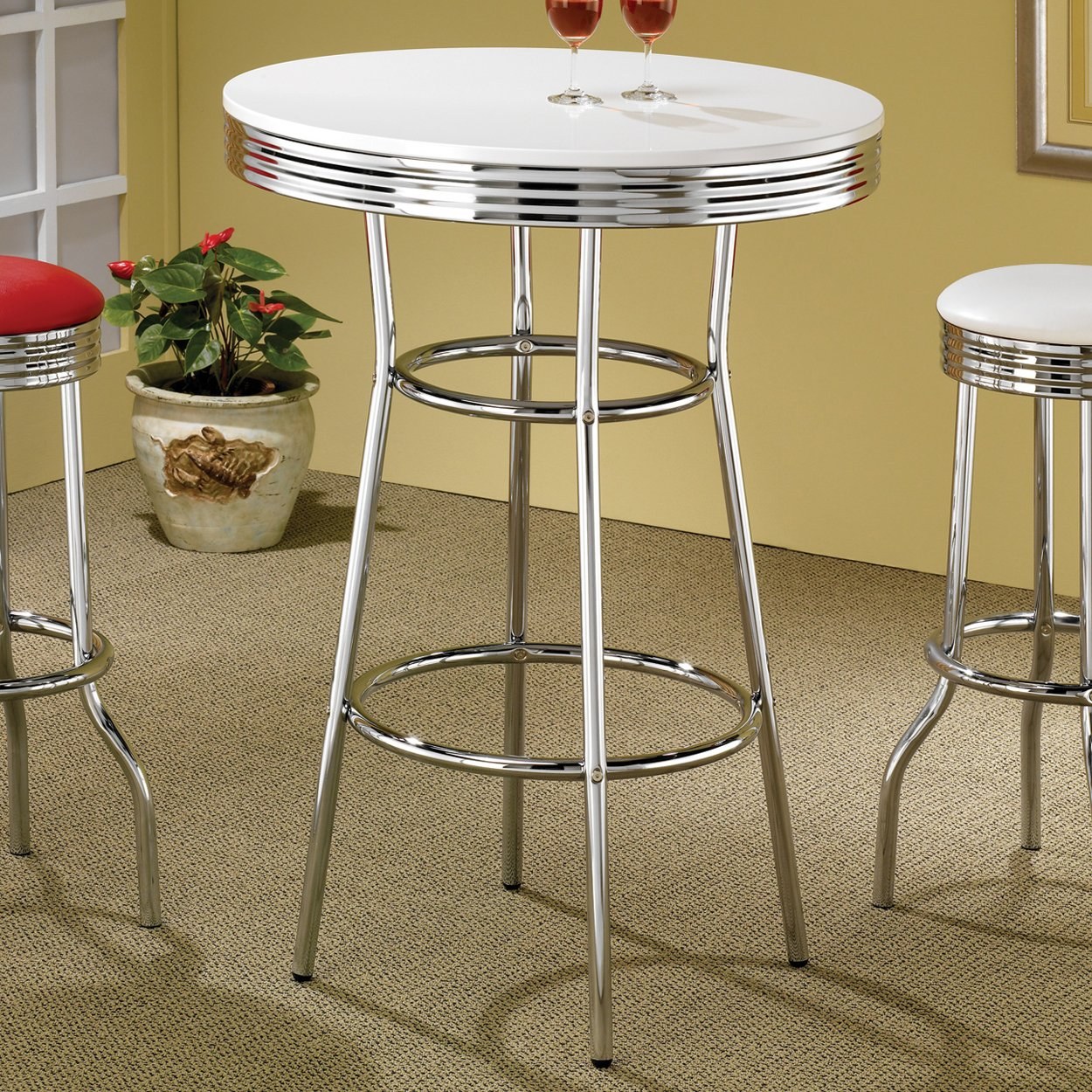 Soda Fountain Pub Table with White/Chrome Finish by Coaster Fine ...