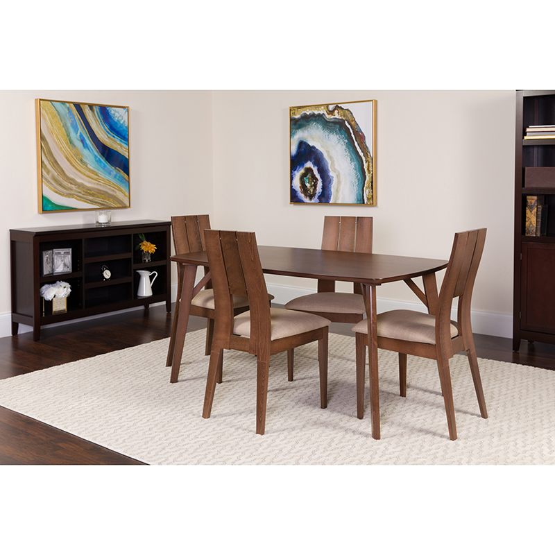 anderson 5 Piece Walnut Wood Dining Table Set with Curved Slat Keyhole ...